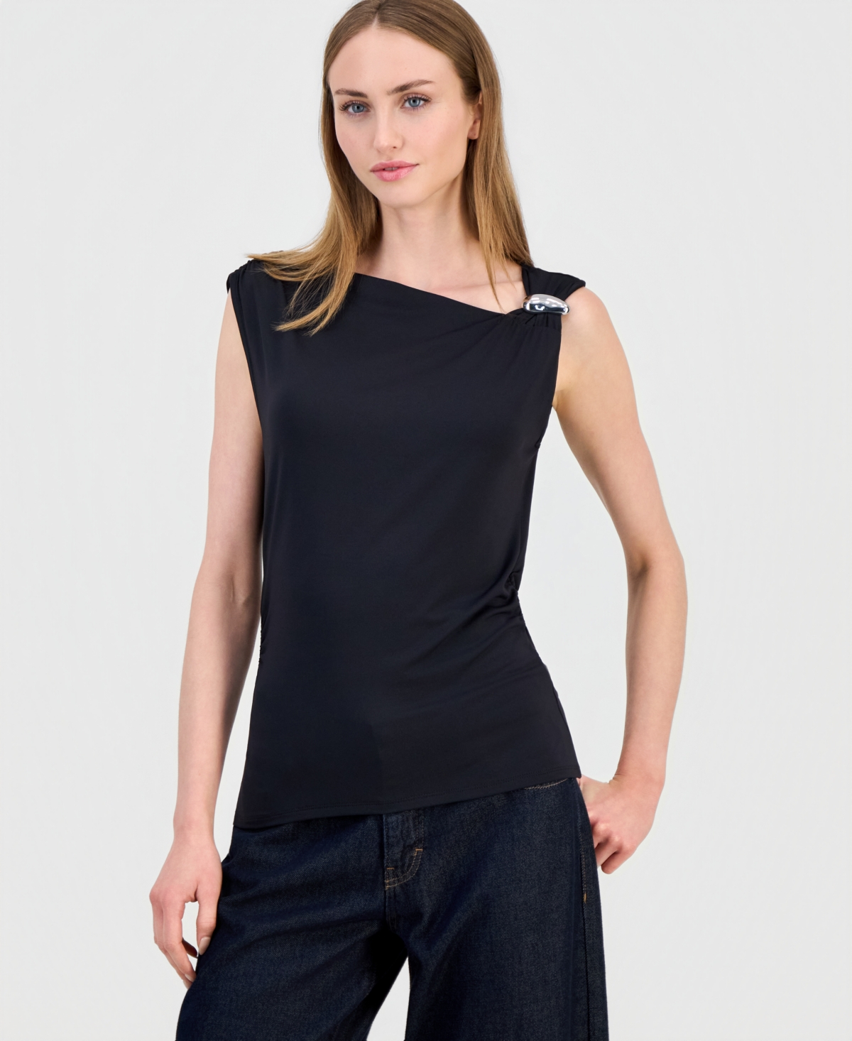 I.n.c. International Concepts Womens Hardware Detail Sleeveless Knit Top  Macys Exclusive - Deep Black