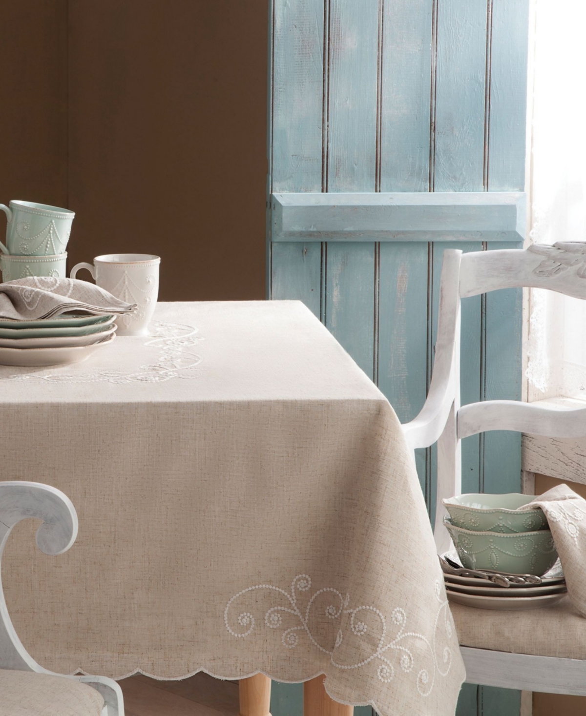 Click here for Lenox French Perle Linen Embroidered Tablecloth  5... prices