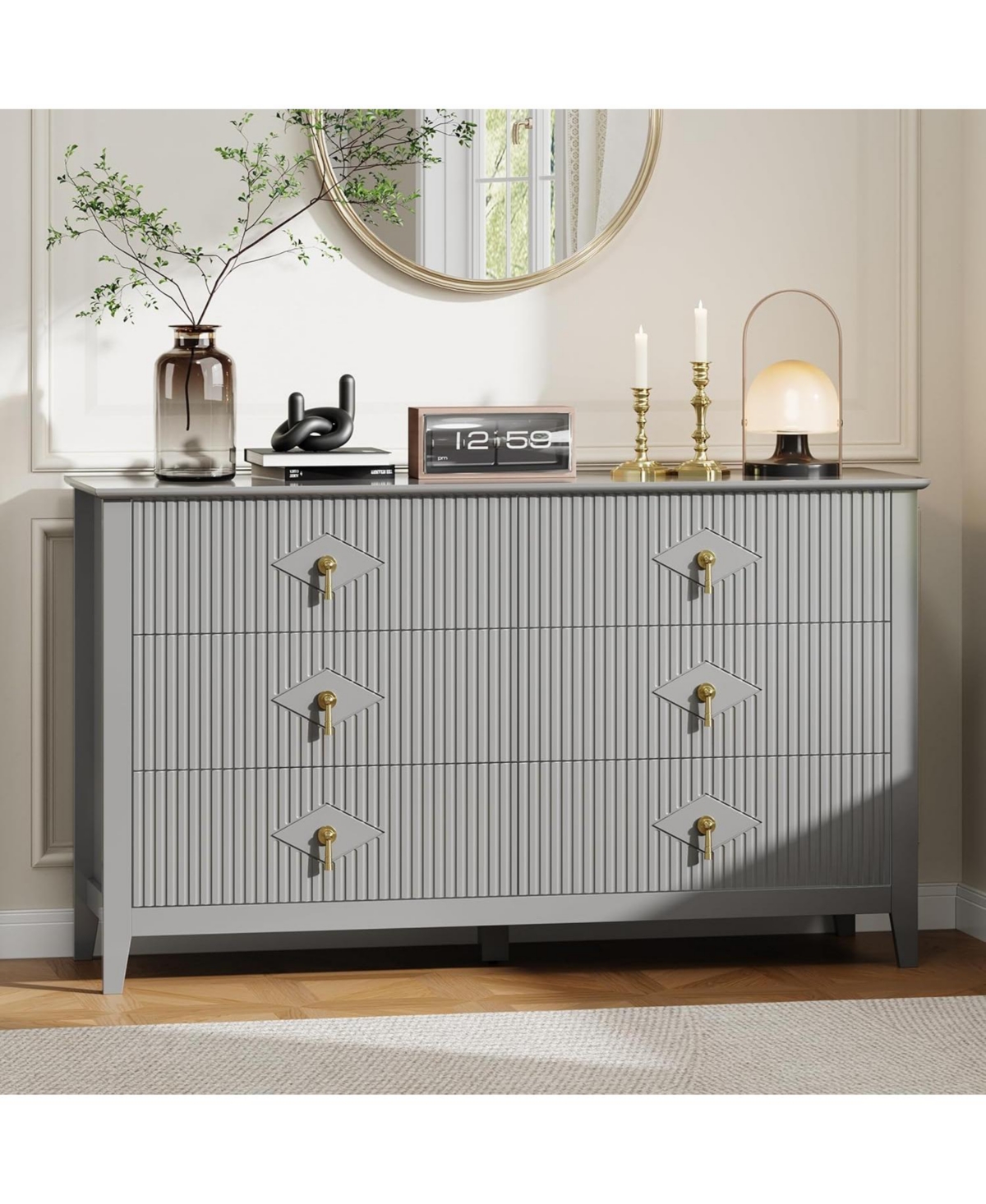 Click here for gaomon Fluted 6 Drawer Dresser  54 Wide Modern Woo... prices