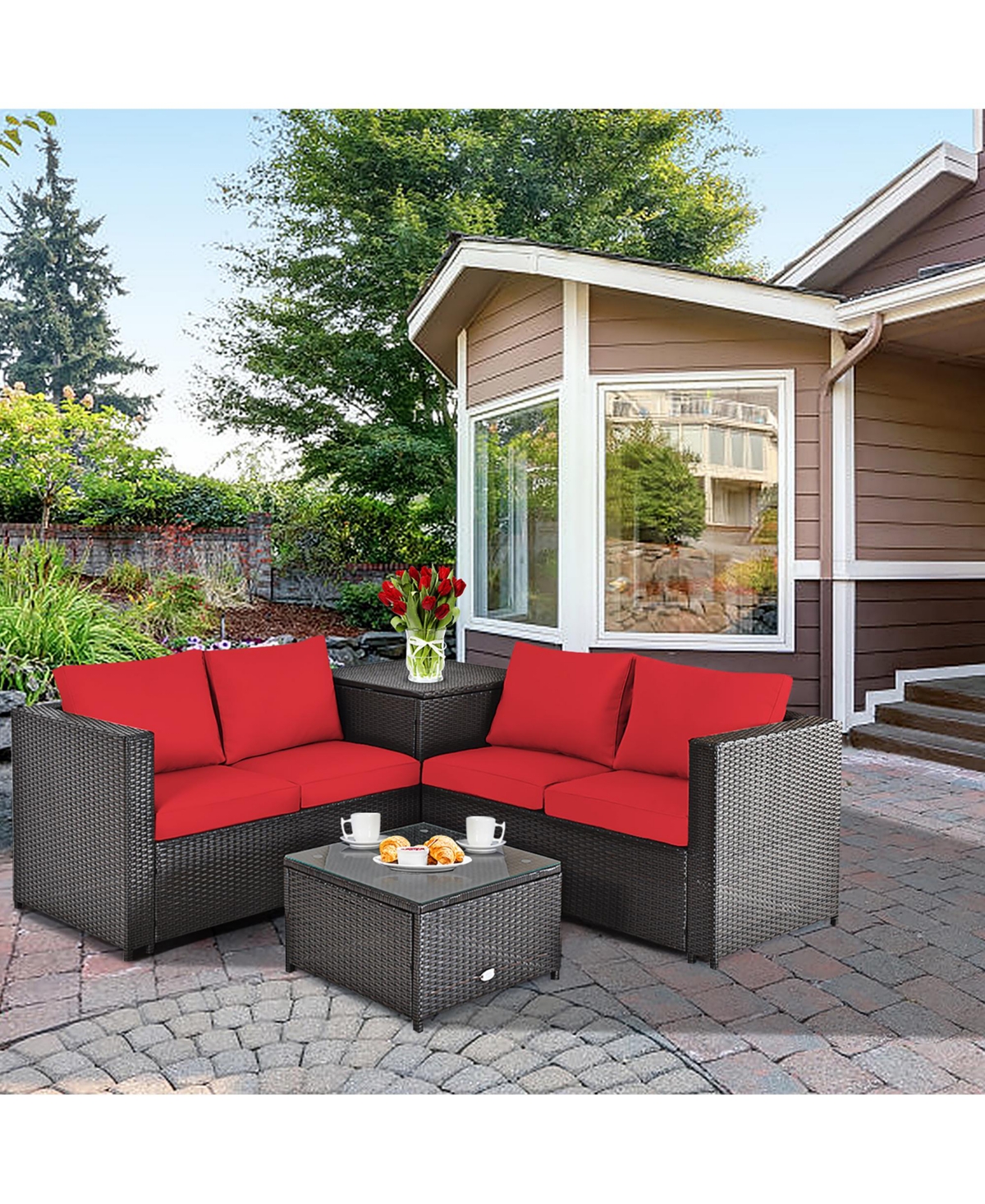 Click here for Costway 4PCS Patio Rattan Furniture Set Cushioned... prices
