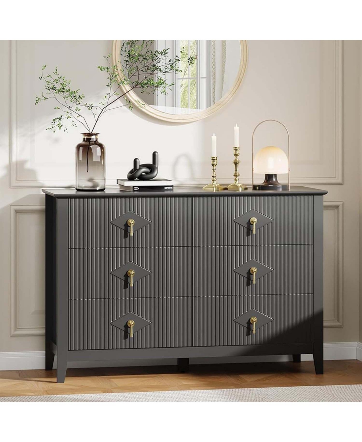 Click here for gaomon Wide Fluted Dresser - 6-Drawer Chest with M... prices