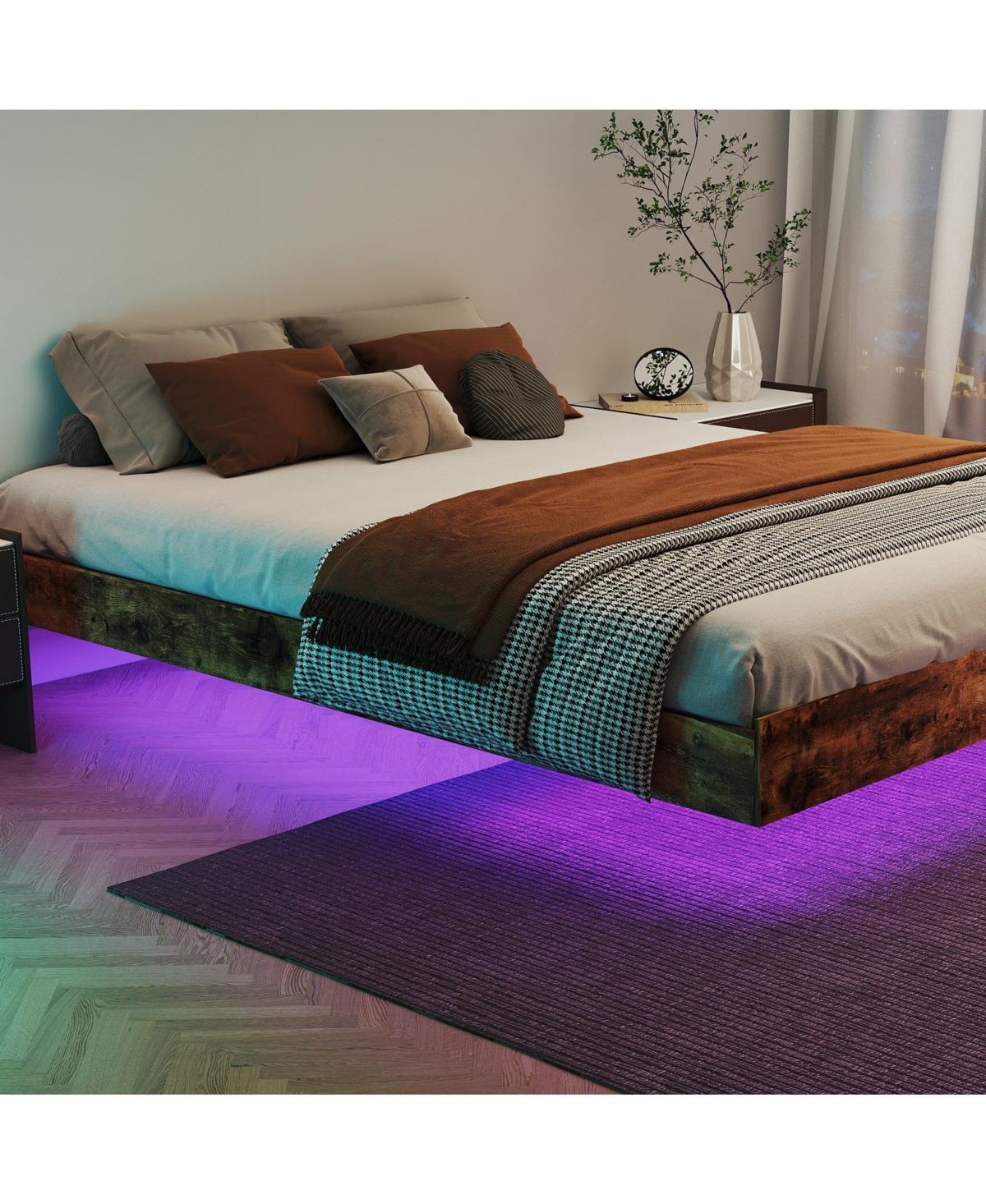 Click here for Lucky One Queen Size Floating Bed Frame with Led L... prices