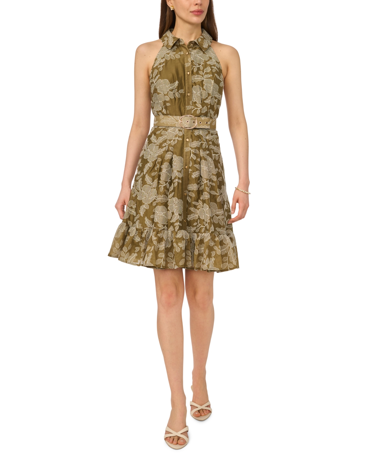 Click here for CeCe Womens Belted Sleeveless Collared Dress - Oli... prices
