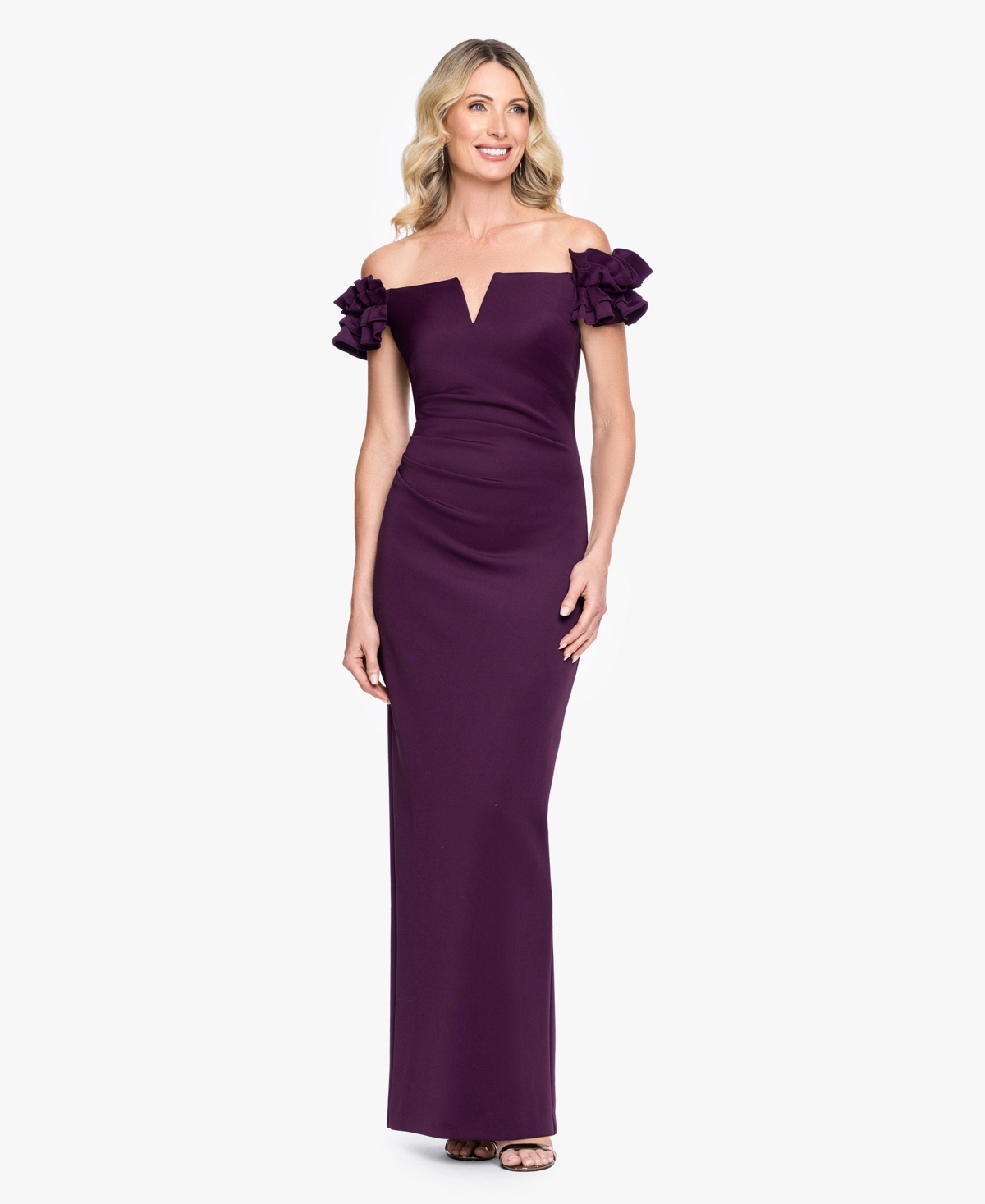 Click here for Xscape Womens Off-The-Shoulder Ruffle Sleeve Ball... prices