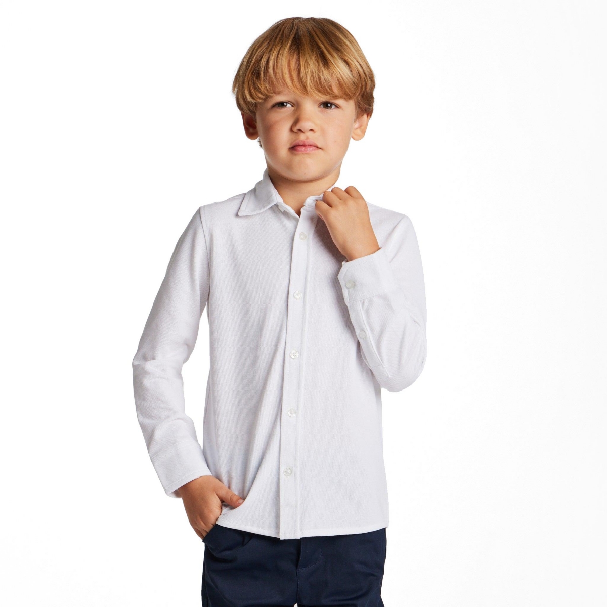 Click here for Andy & Evan Big Boys White Knit-Tech Shirt - White prices