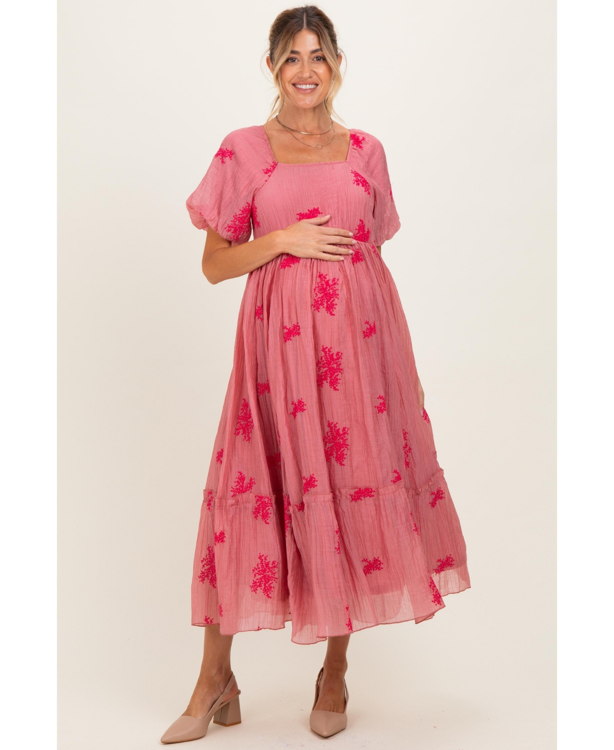 Click here for Pinkblush Maternity Blue Floral Print Ruffle Hem M... prices
