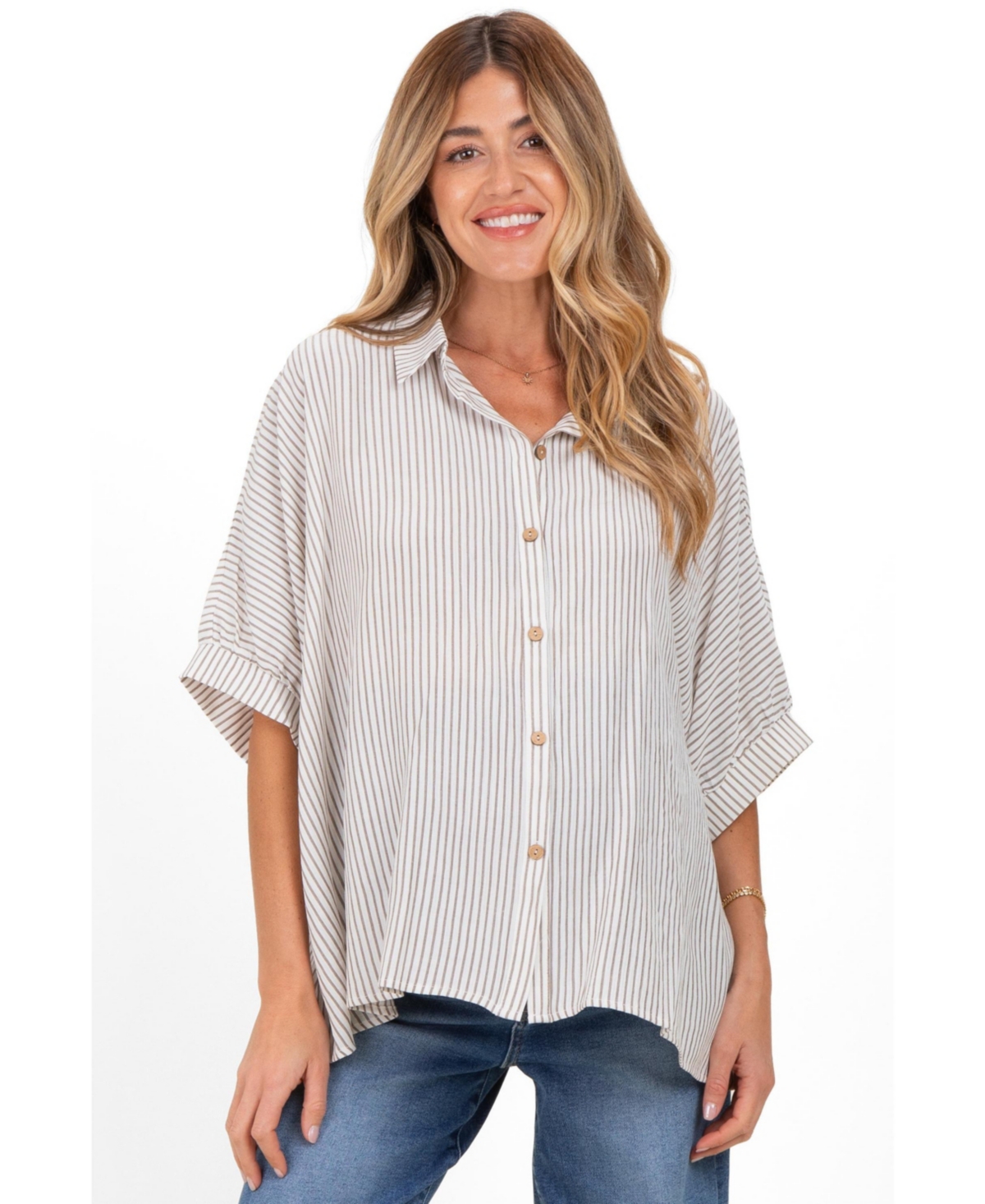 Click here for Pinkblush Maternity Black Striped Boxy Button Down... prices