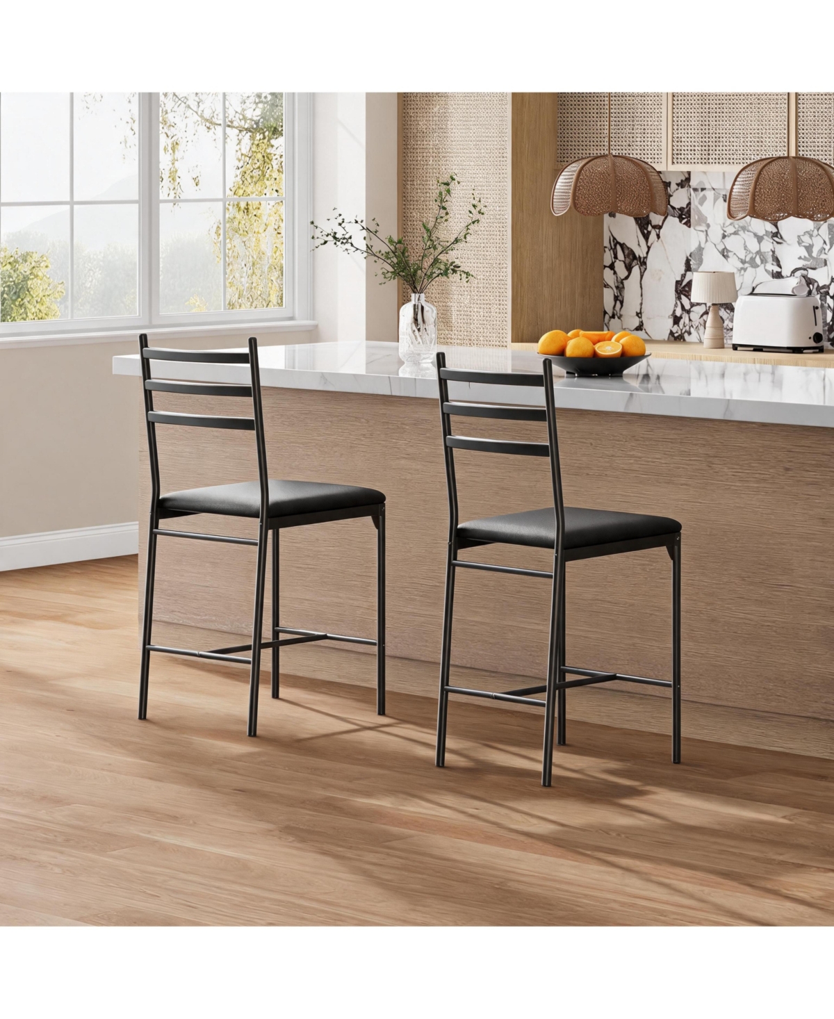 Click here for homfan Set of 2 Modern Counter Height Bar Stools w... prices