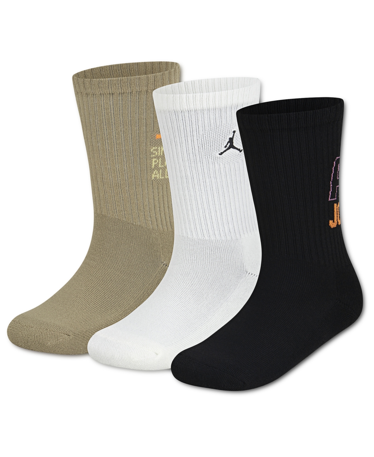 Click here for Jordan Kids 9-11 Crew Socks  3-Pack - Khaki/White/... prices