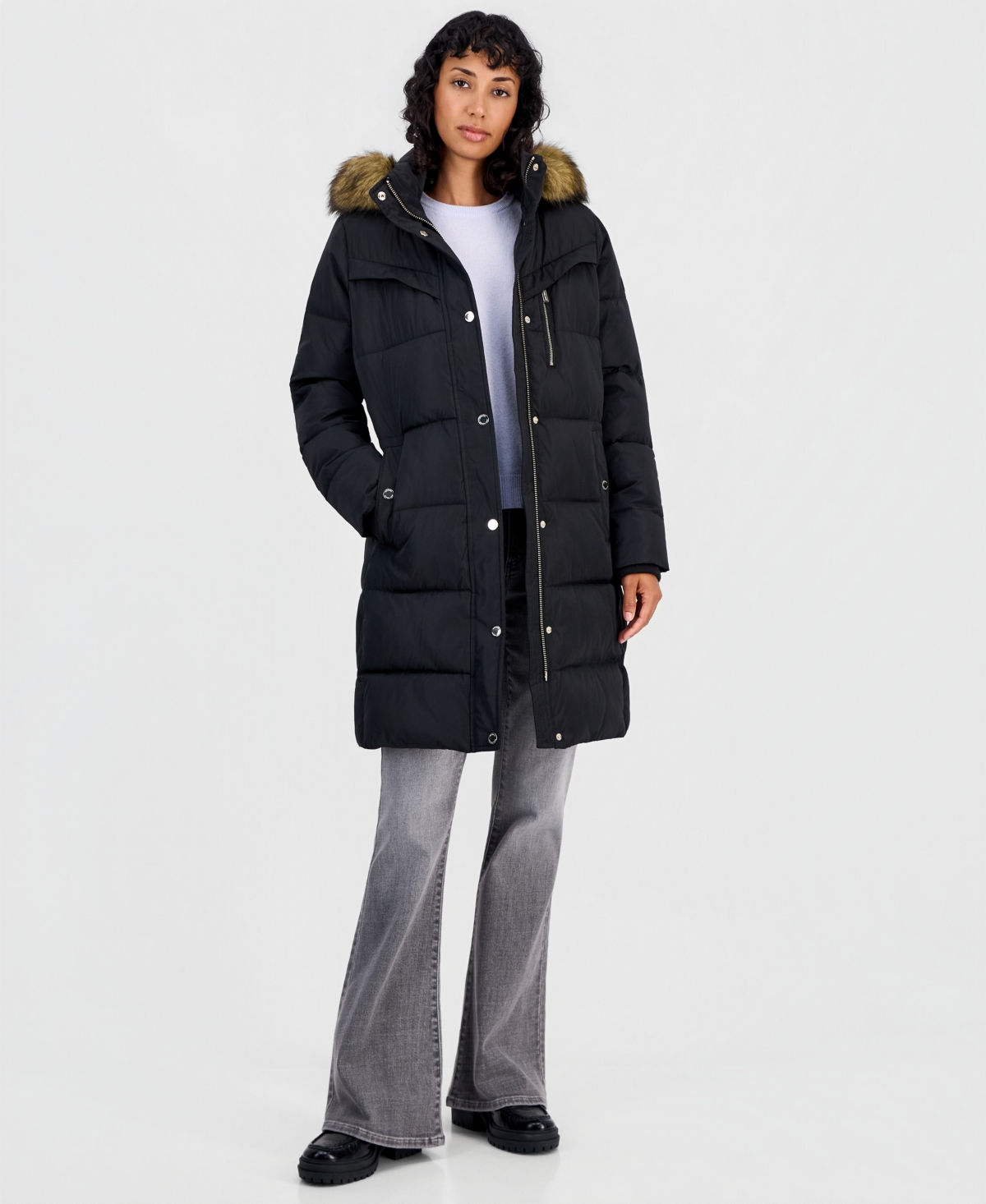 Click here for Michael Kors Womens Hooded Puffer Faux-Fur-Trim Co... prices