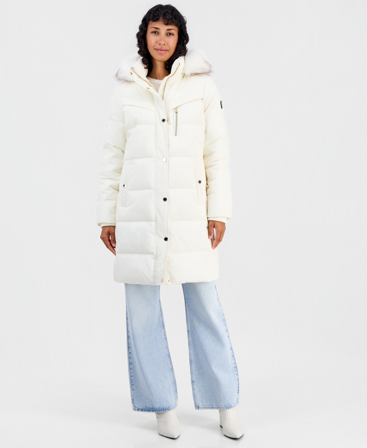 Click here for Michael Kors Womens Hooded Puffer Faux-Fur-Trim Co... prices
