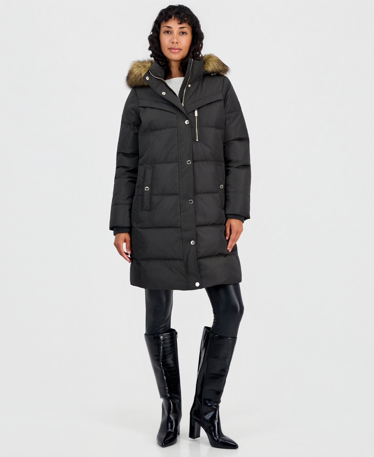Click here for Michael Kors Womens Hooded Puffer Faux-Fur-Trim Co... prices