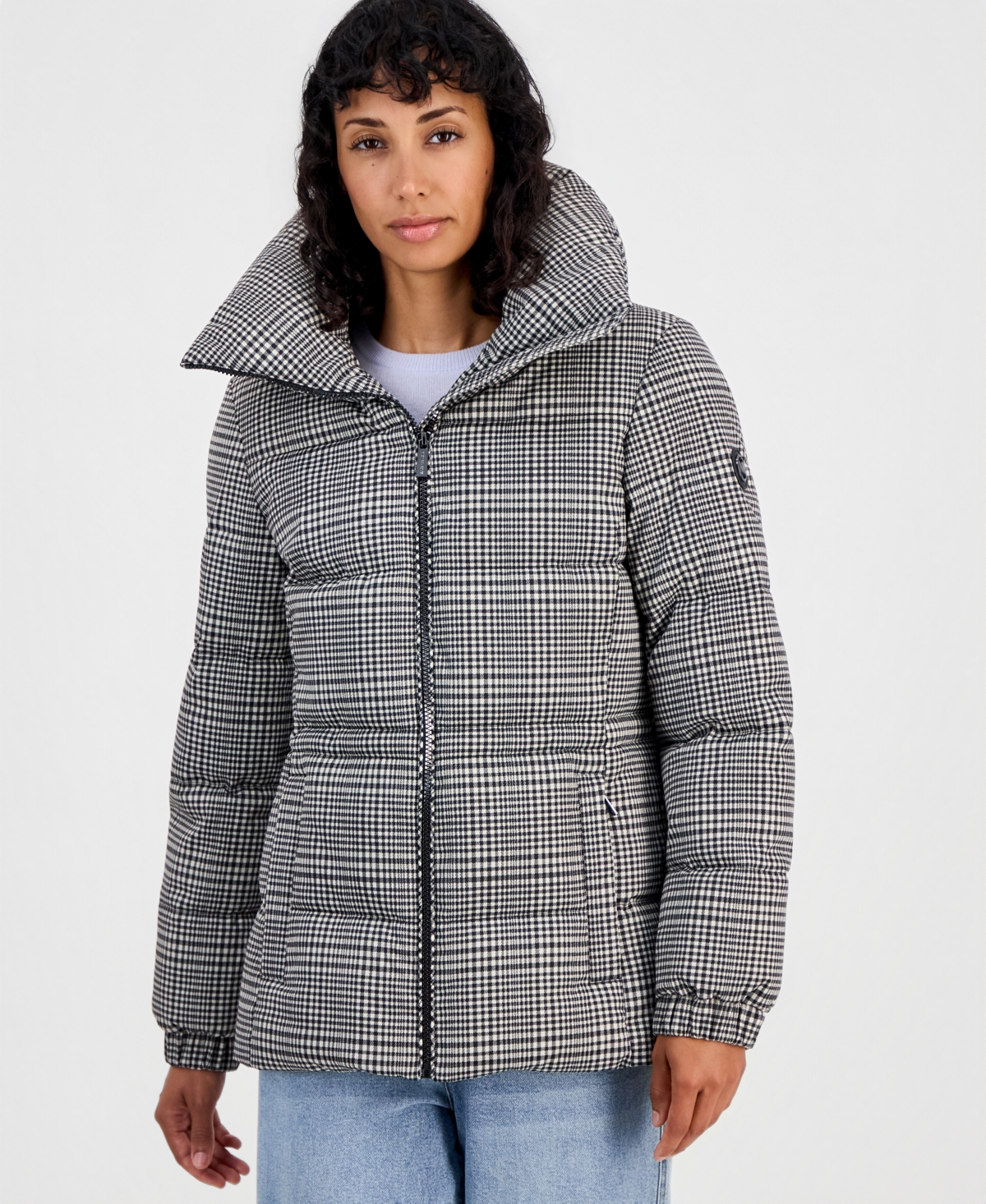 Click here for Michael Kors Womens Plaid Puffer Funnel Neck Coat... prices