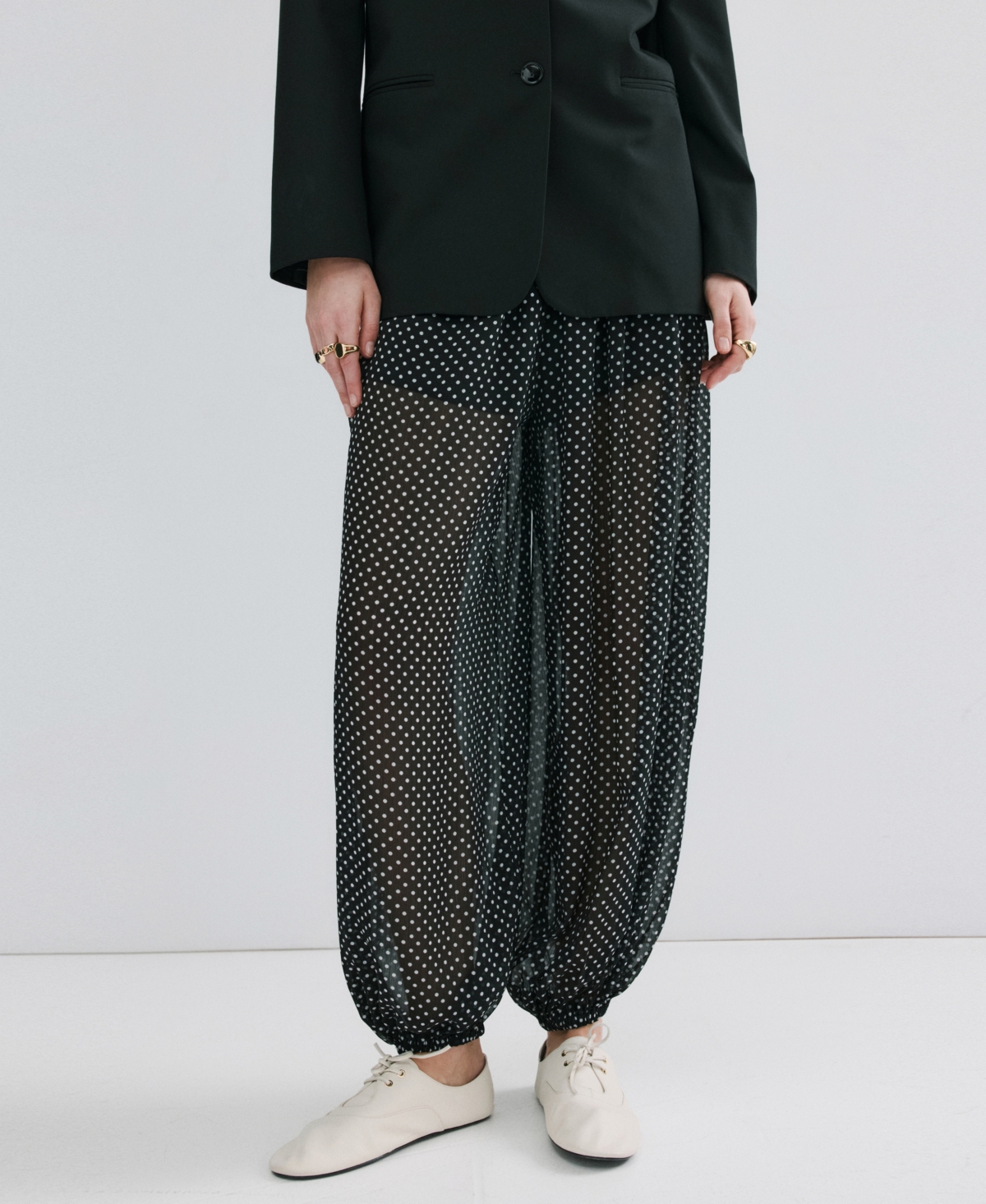 Click here for Mango Womens Polka-Dot Balloon Pants - Black prices
