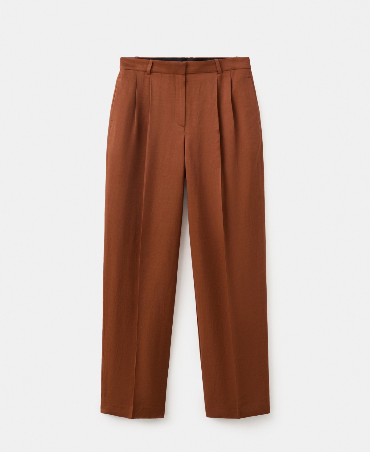 Click here for Mango Womens Linen-Blend Pleated Pants - Russet prices