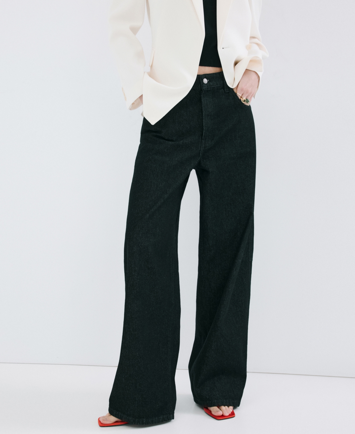 Click here for Mango Womens High-Rise Balloon Jeans - Black prices