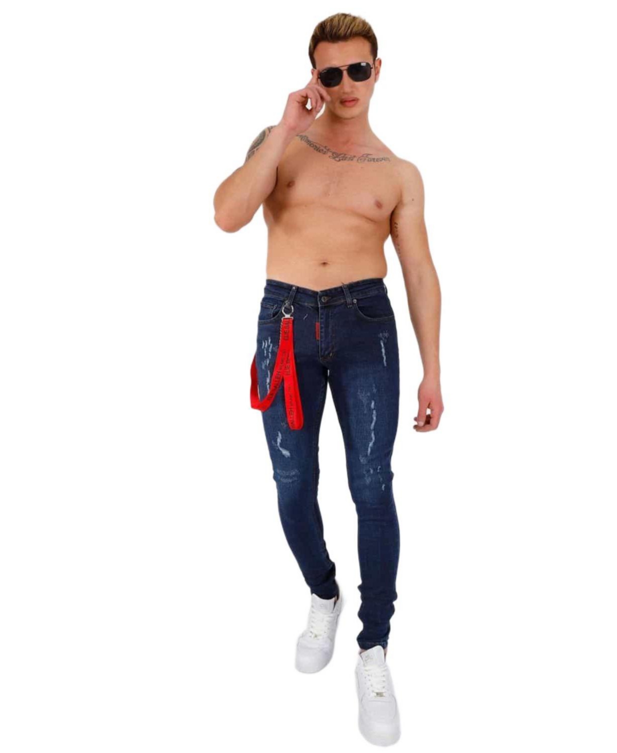 Click here for Elie Balleh Mens Rugged Ripped Skinny Jeans - Blue prices