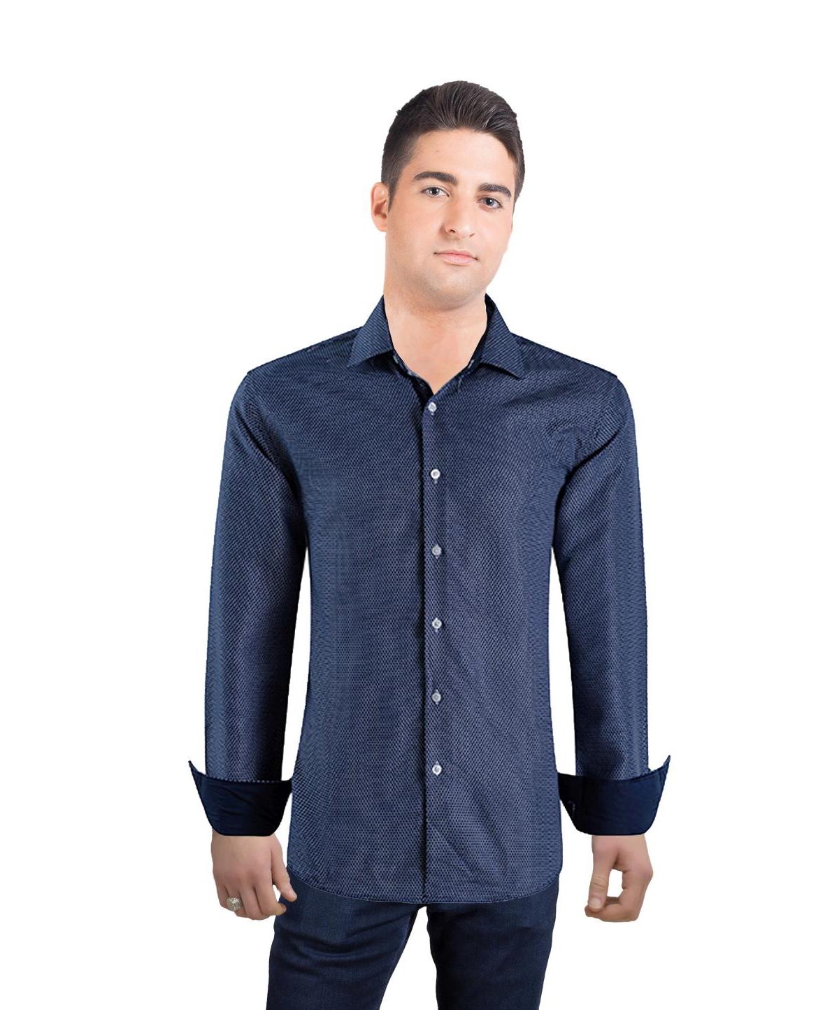 Click here for Elie Balleh Mens Slim Fit Honeycomb Shirt - Navy prices