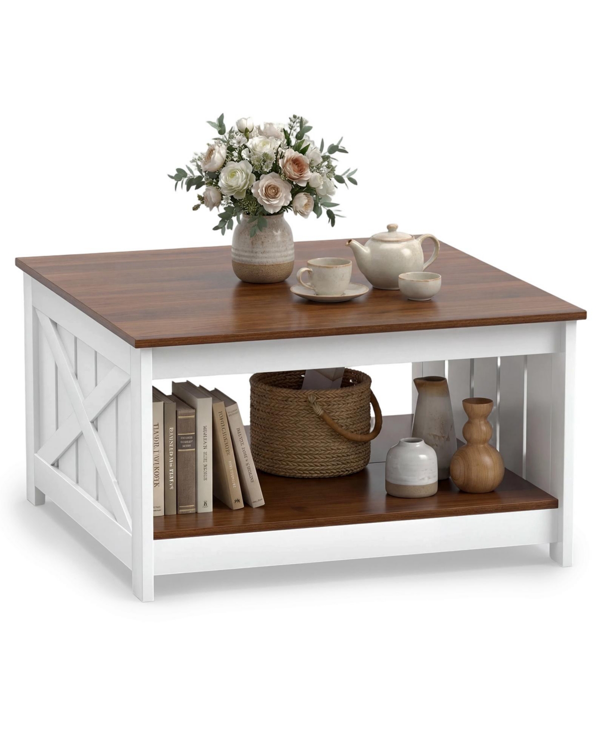 Click here for Gymax Wooden Square Coffee Table with Storage Shel... prices