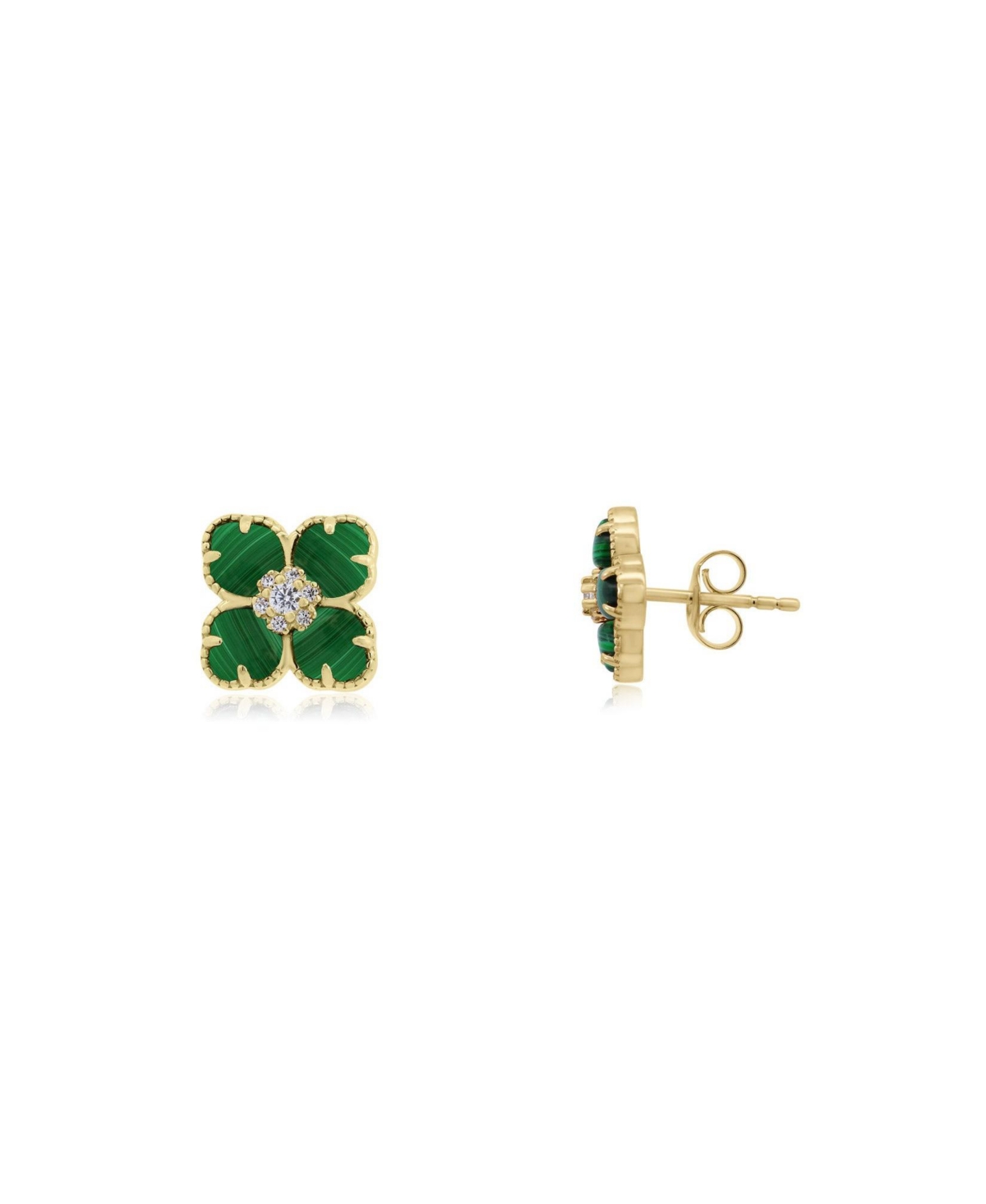 Click here for The Lovery Malachite Cz Flower Stud Earrings 14K G... prices