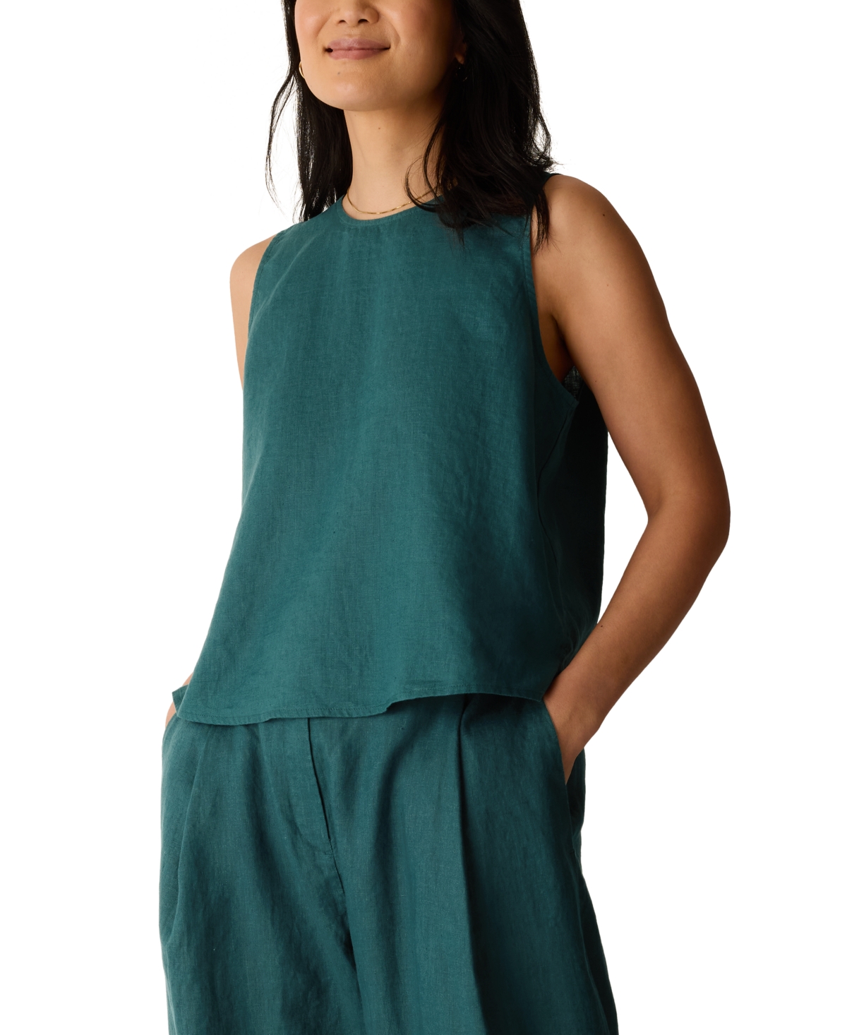 Click here for Eileen Fisher Womens Round Neck Shell Top - Kelp prices