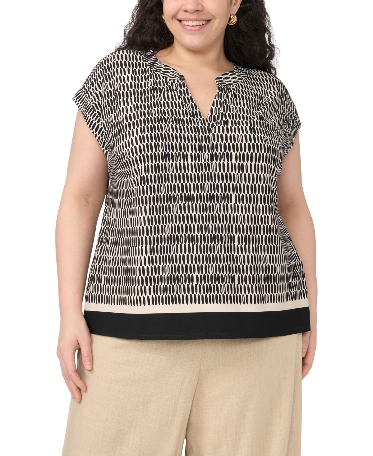 Click here for Vince Camuto Plus Size V-Neck Front Placket Short-... prices