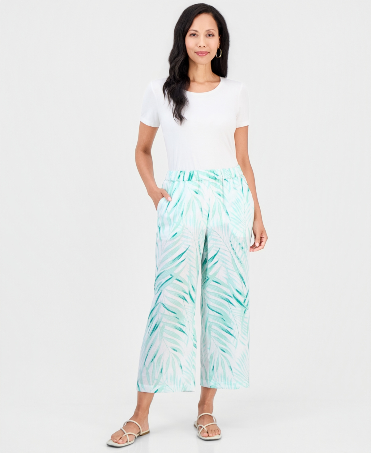 Click here for Jm Collection Womens Tropical-Print Wide-Leg Cropp... prices