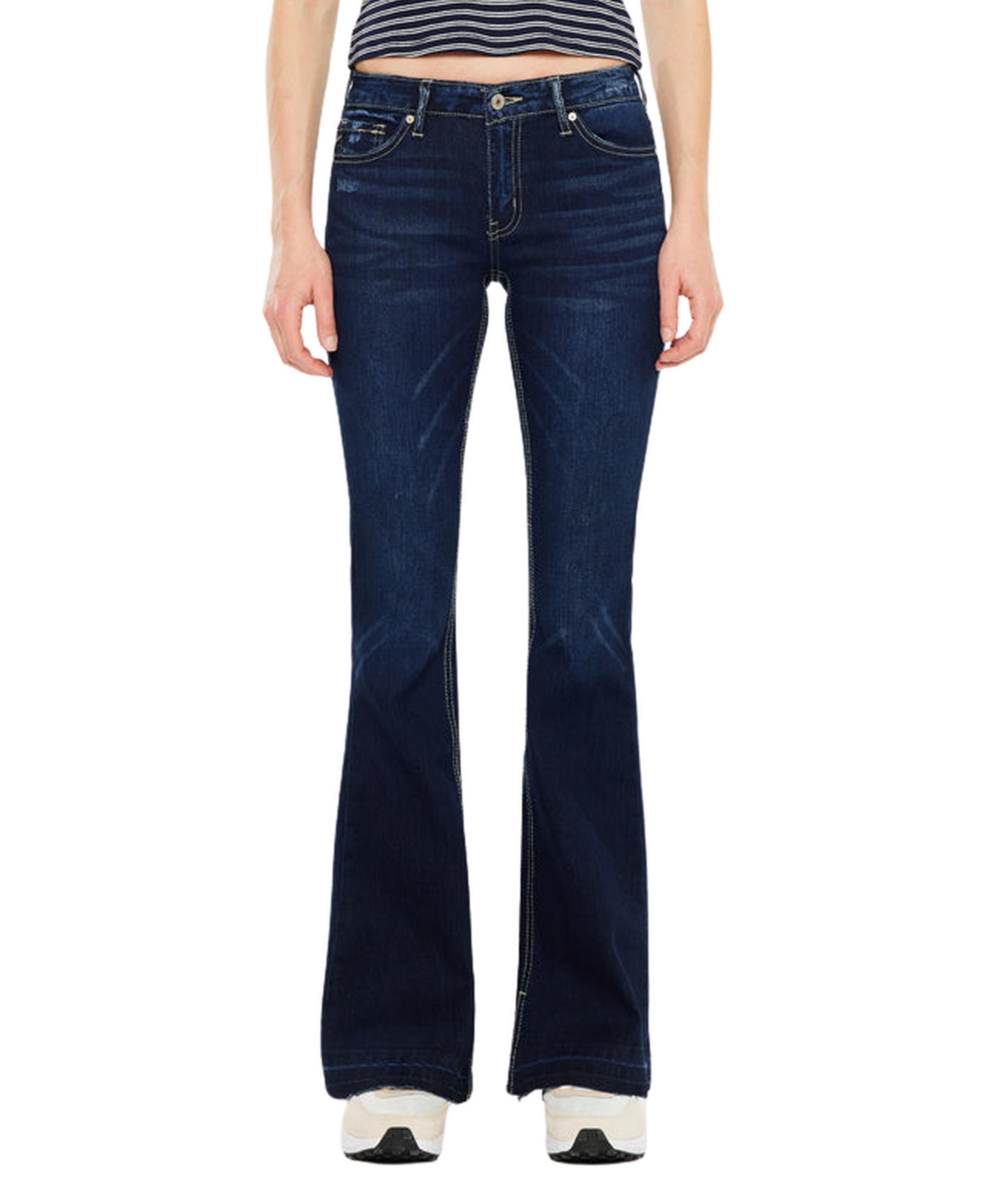 Click here for KanCan Womens Heidi Mid Rise Flare Jeans - Dark wa... prices