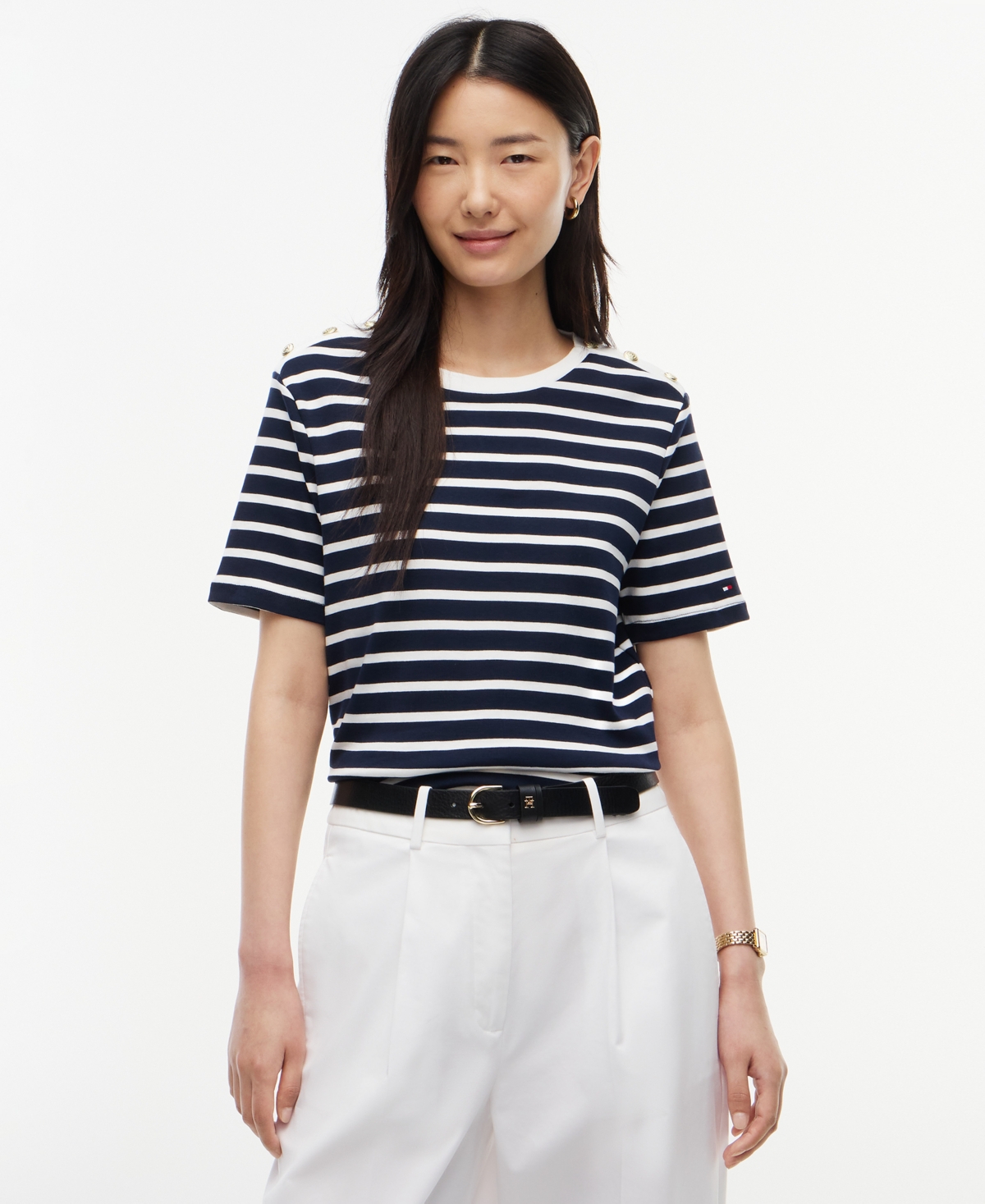 Click here for Tommy Hilfiger Womens Ribbed Boxy Crewneck T-Shirt... prices