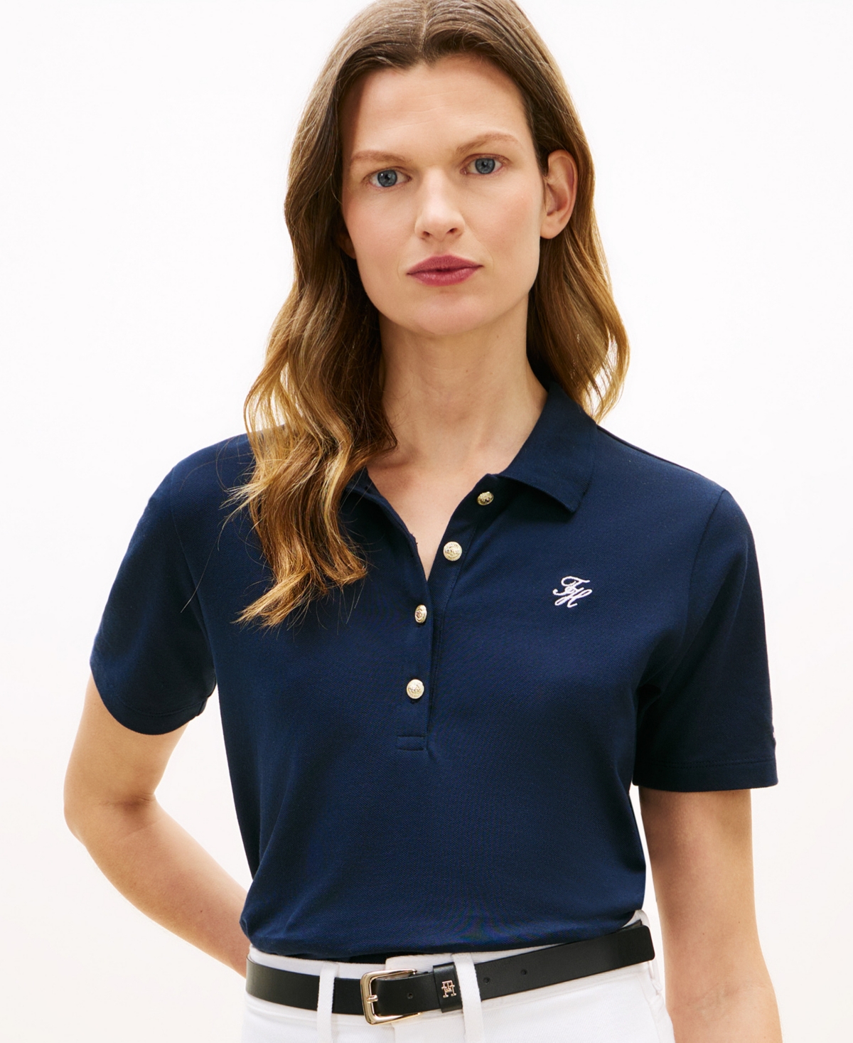 Click here for Tommy Hilfiger Womens Script Logo Polo T-Shirt - E... prices