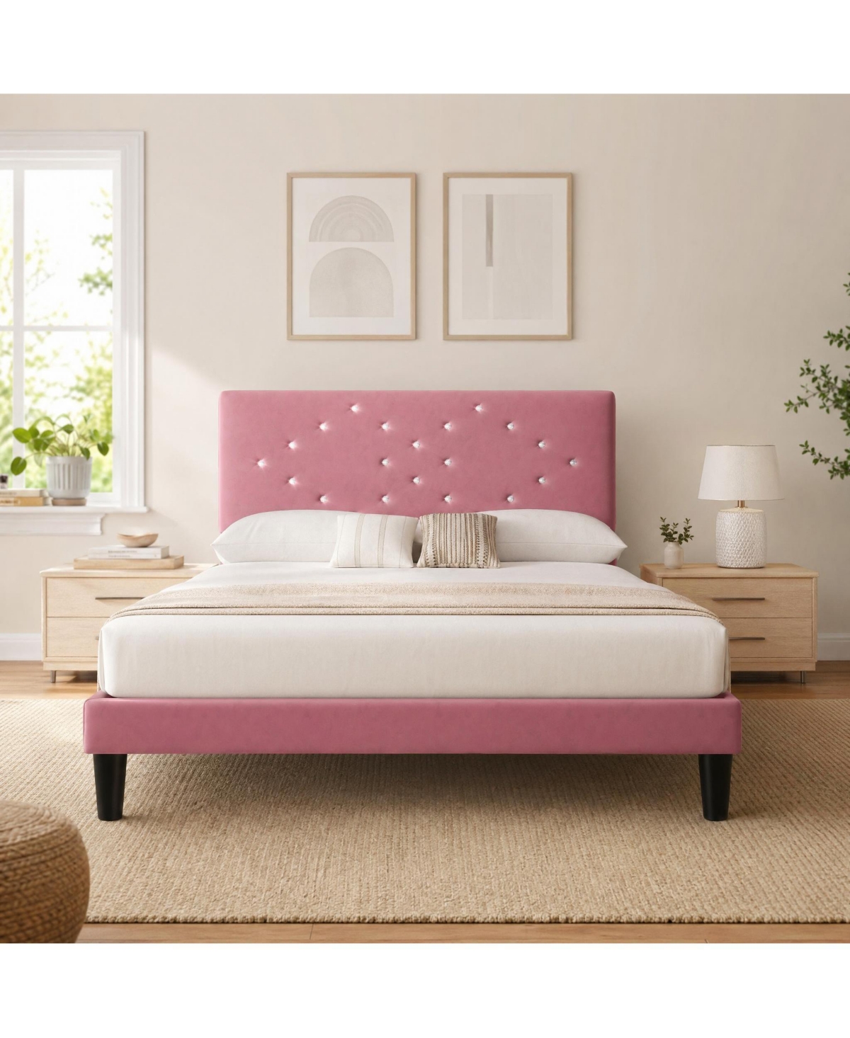 Click here for homfan Tufted Upholstered Platform Bed With Crysta... prices