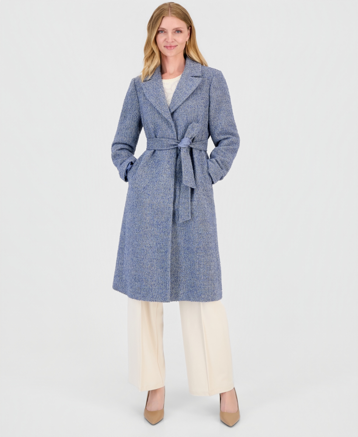 Click here for CeCe Womens Single-Breasted Herringbone Wrap Coat... prices