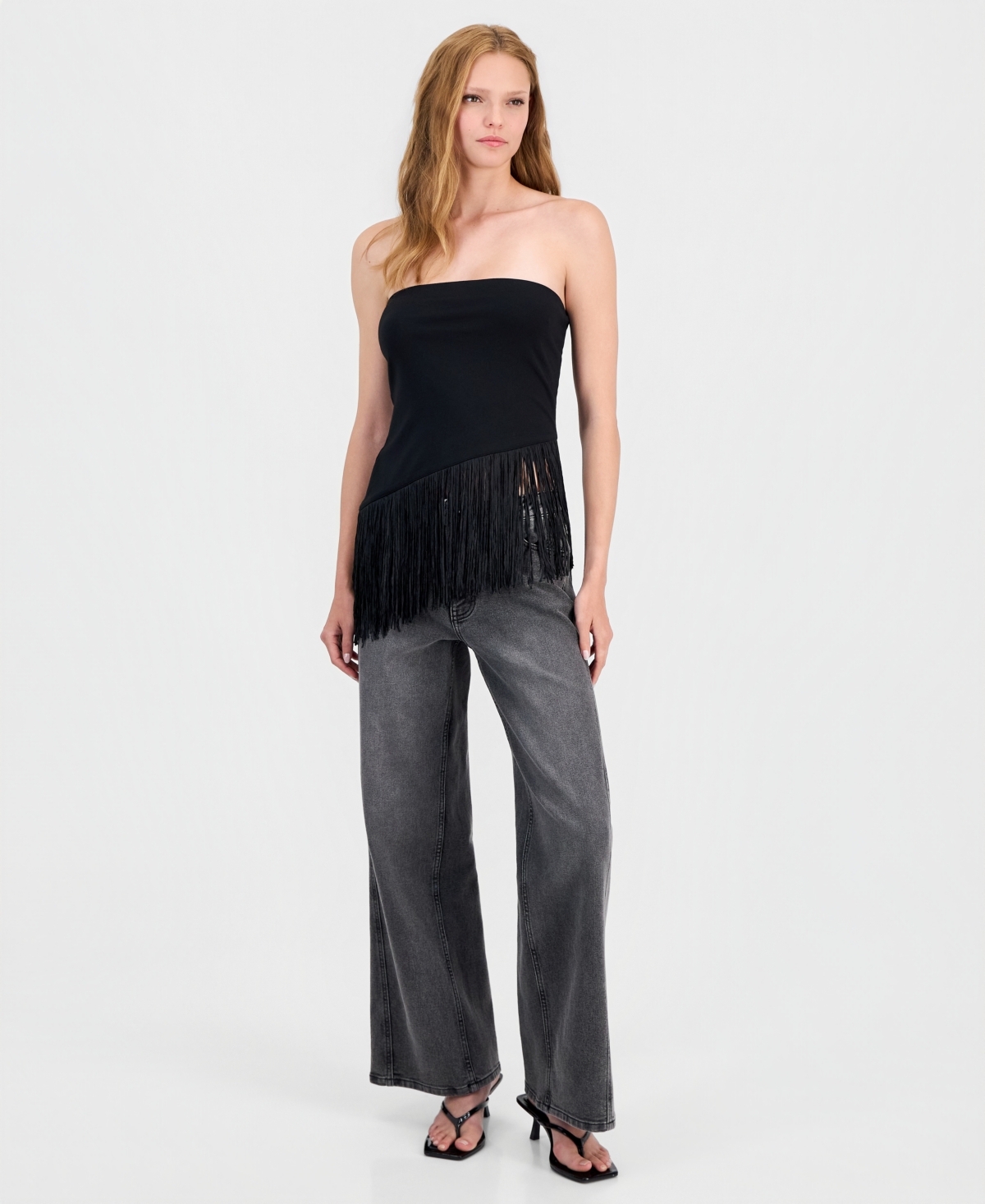 Click here for Bar Iii Womens Asymmetrical Fringe-Hem Top  Macys... prices