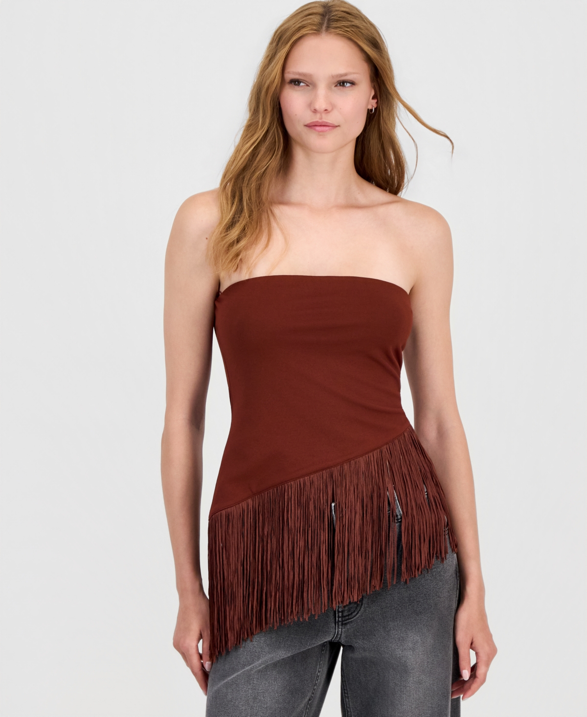 Click here for Bar Iii Womens Asymmetrical Fringe-Hem Top  Macys... prices
