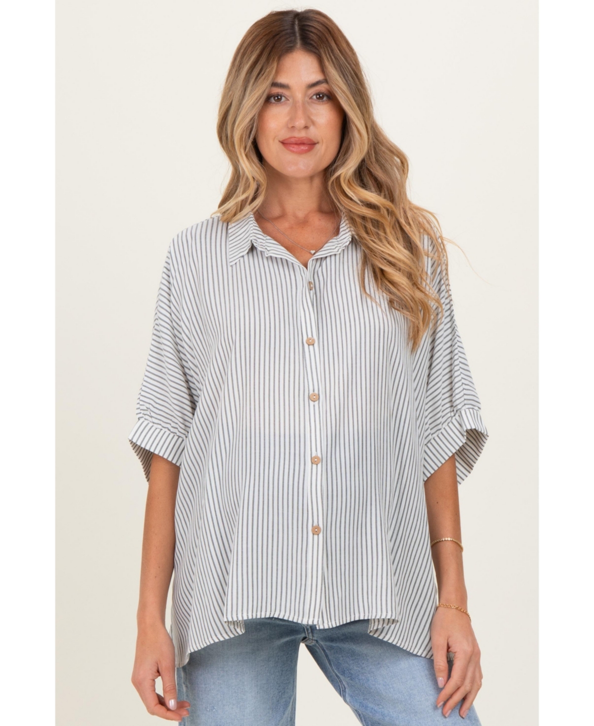 Click here for Pinkblush Maternity Black Striped Boxy Button Down... prices