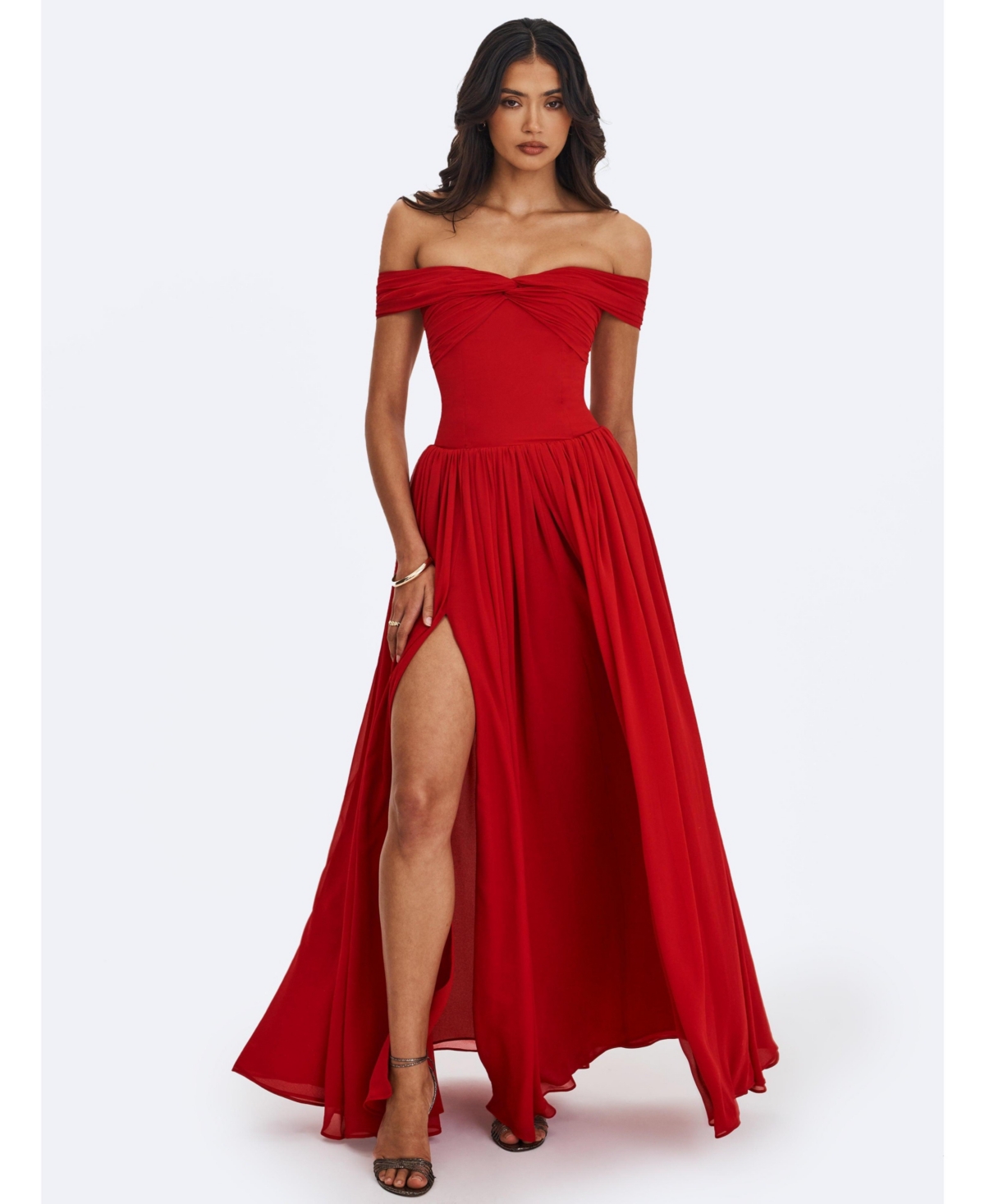 Click here for Miss Circle Womens Tereza Crimson Georgette Bardot... prices