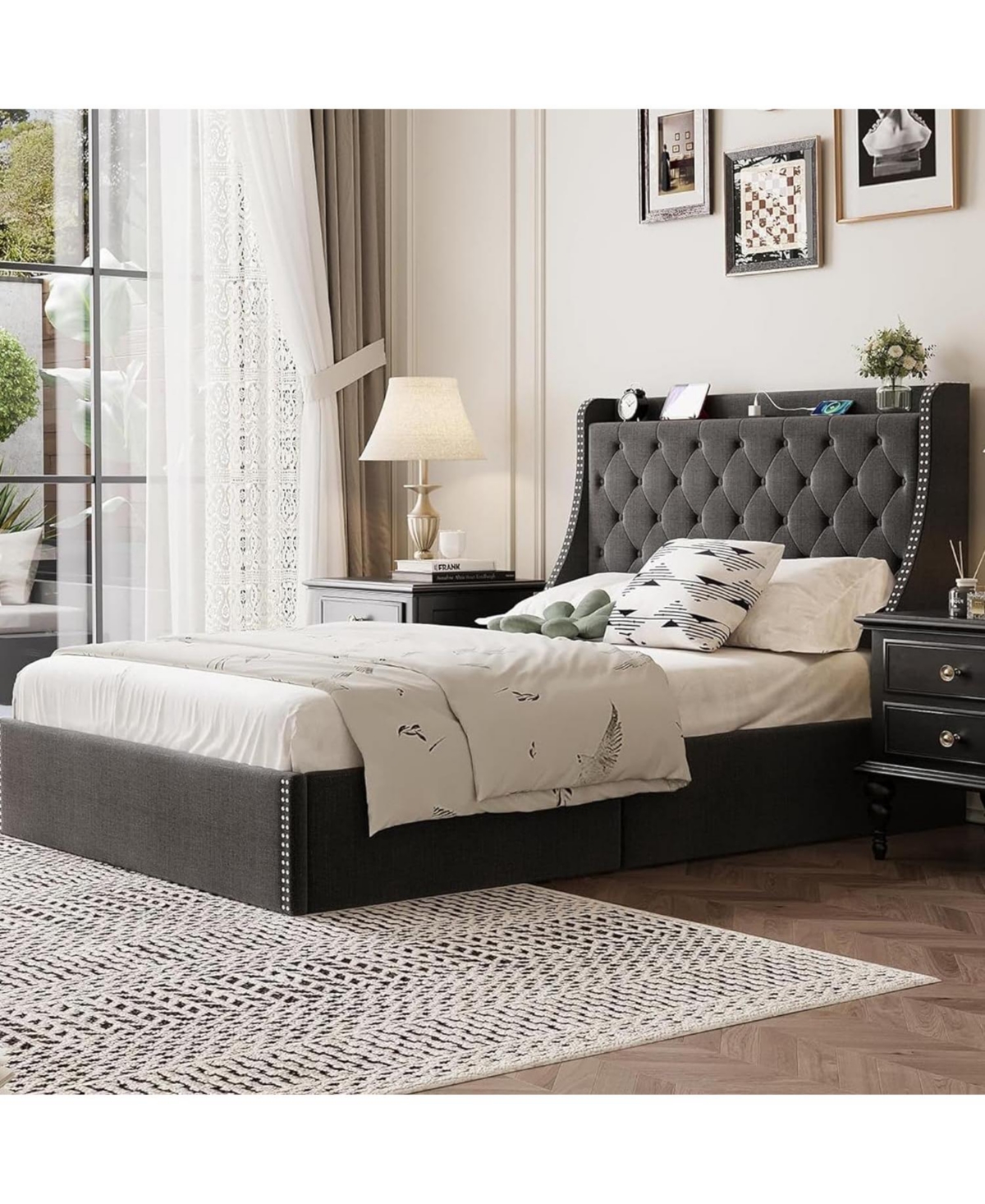 Click here for gaomon Full Bed Frame with 4 Storage Drawers  Wing... prices
