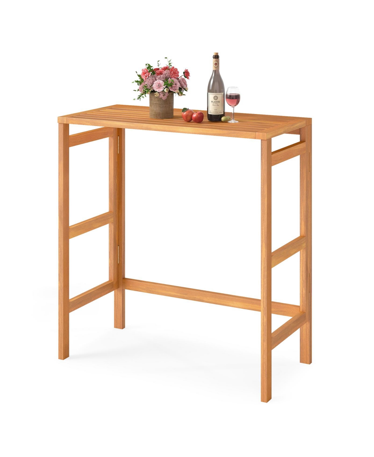 Click here for Gymax Acacia Wood Outdoor Bar Table Slatted Tablet... prices