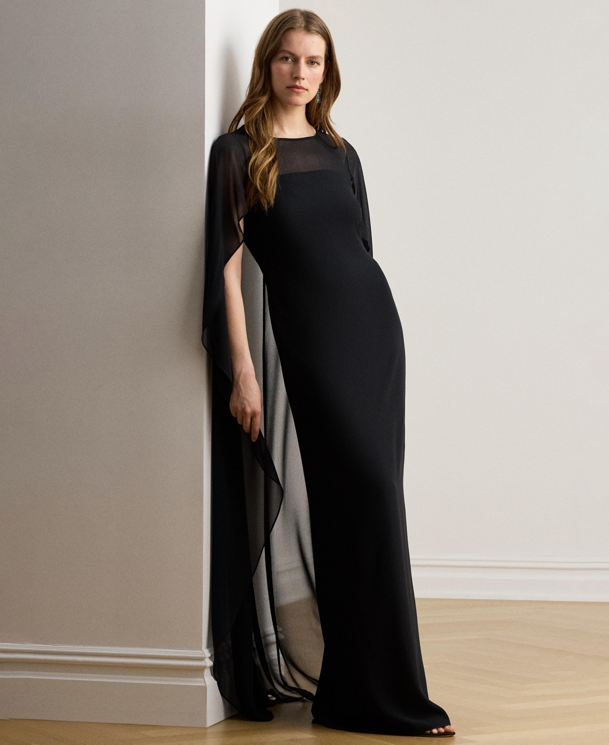 Click here for Lauren Ralph Lauren Womens Round-Neck Cape-Overlay... prices