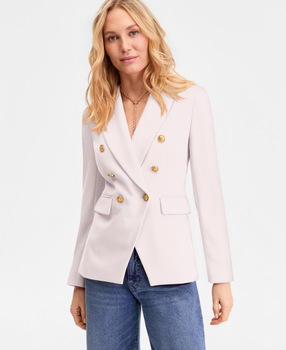 I.n.c. International Concepts Womens Double-Breasted Blazer  Exclusively at Macys - Vintage Cream