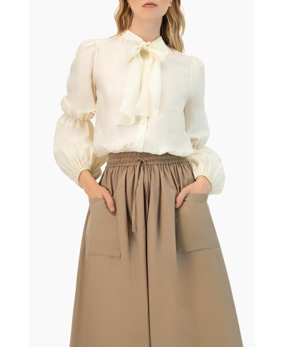 Click here for Ivonne Womens Long Sleeve Blouse with Necktie - Iv... prices