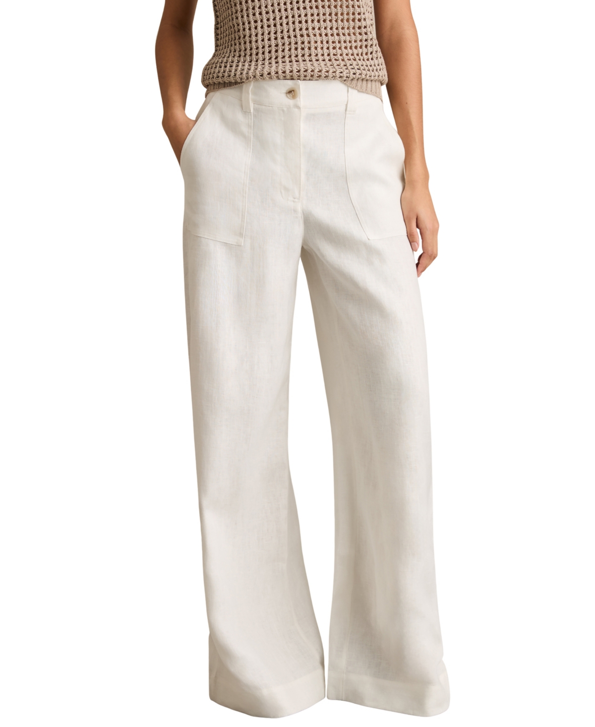 Click here for Reiss Womens Linen Wide-Leg Trouser Pants - White prices