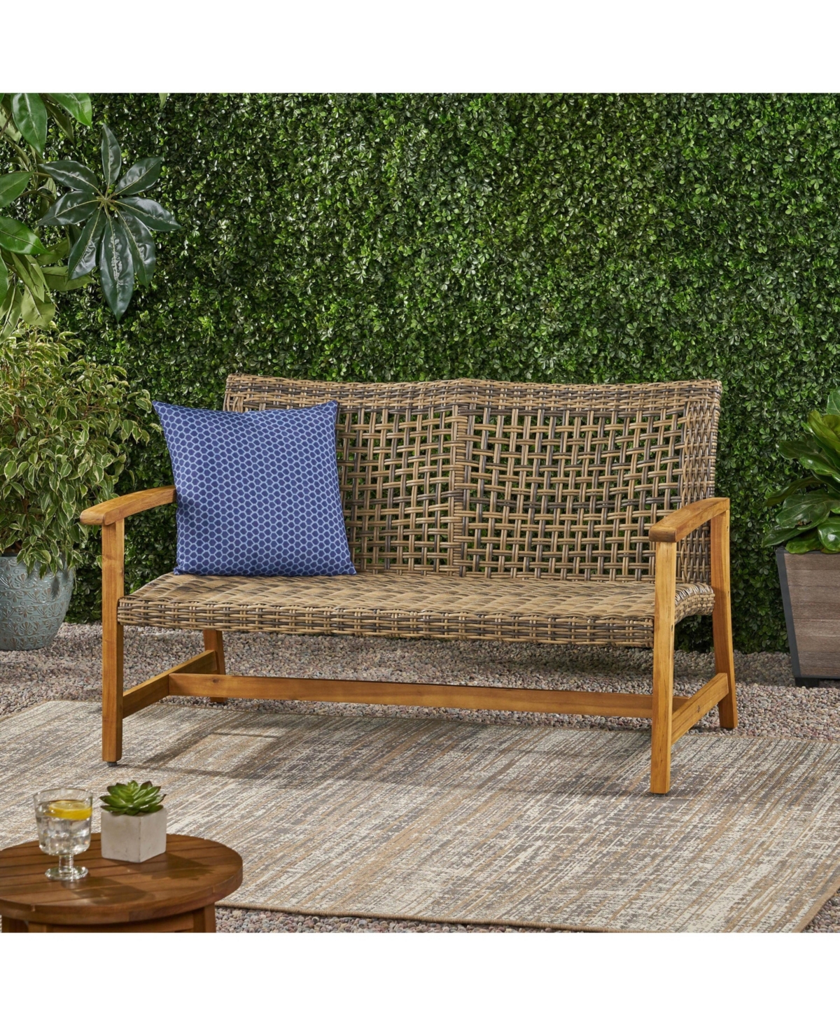 Click here for Mondawe Outdoor Wood Wicker Loveseat - Patio Conve... prices