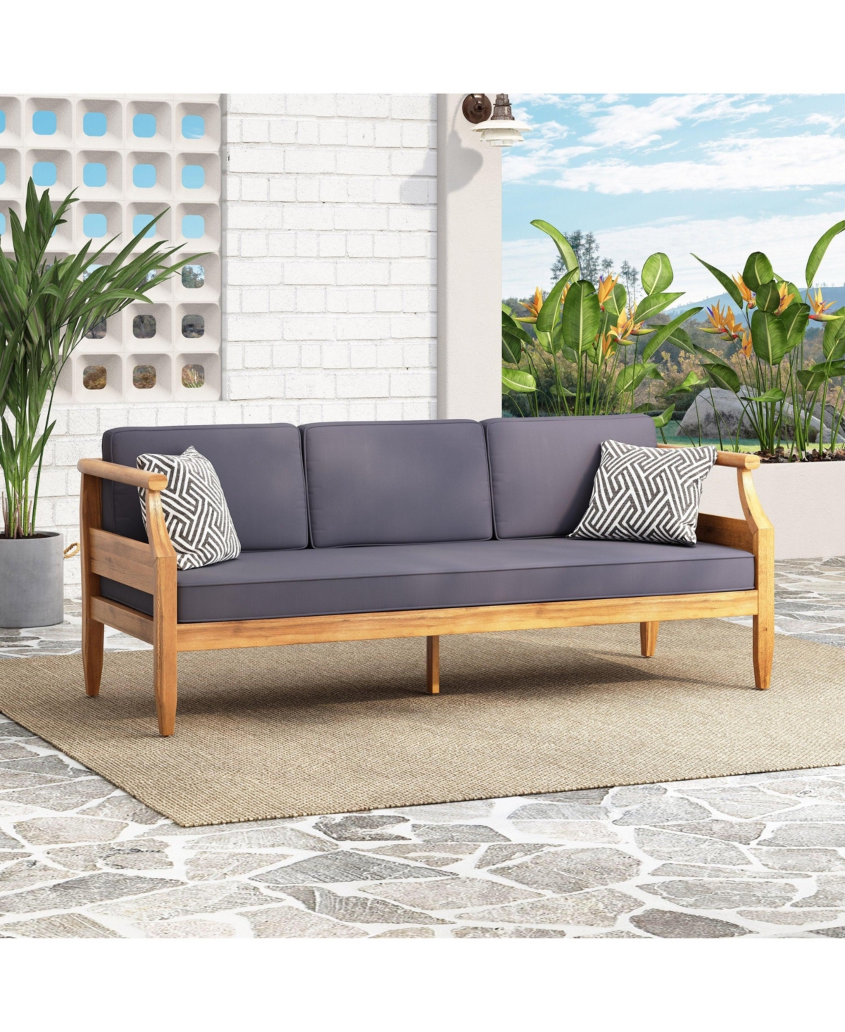 Click here for Mondawe 3-Seater Sofa - Wood Frame Outdoor Patio F... prices