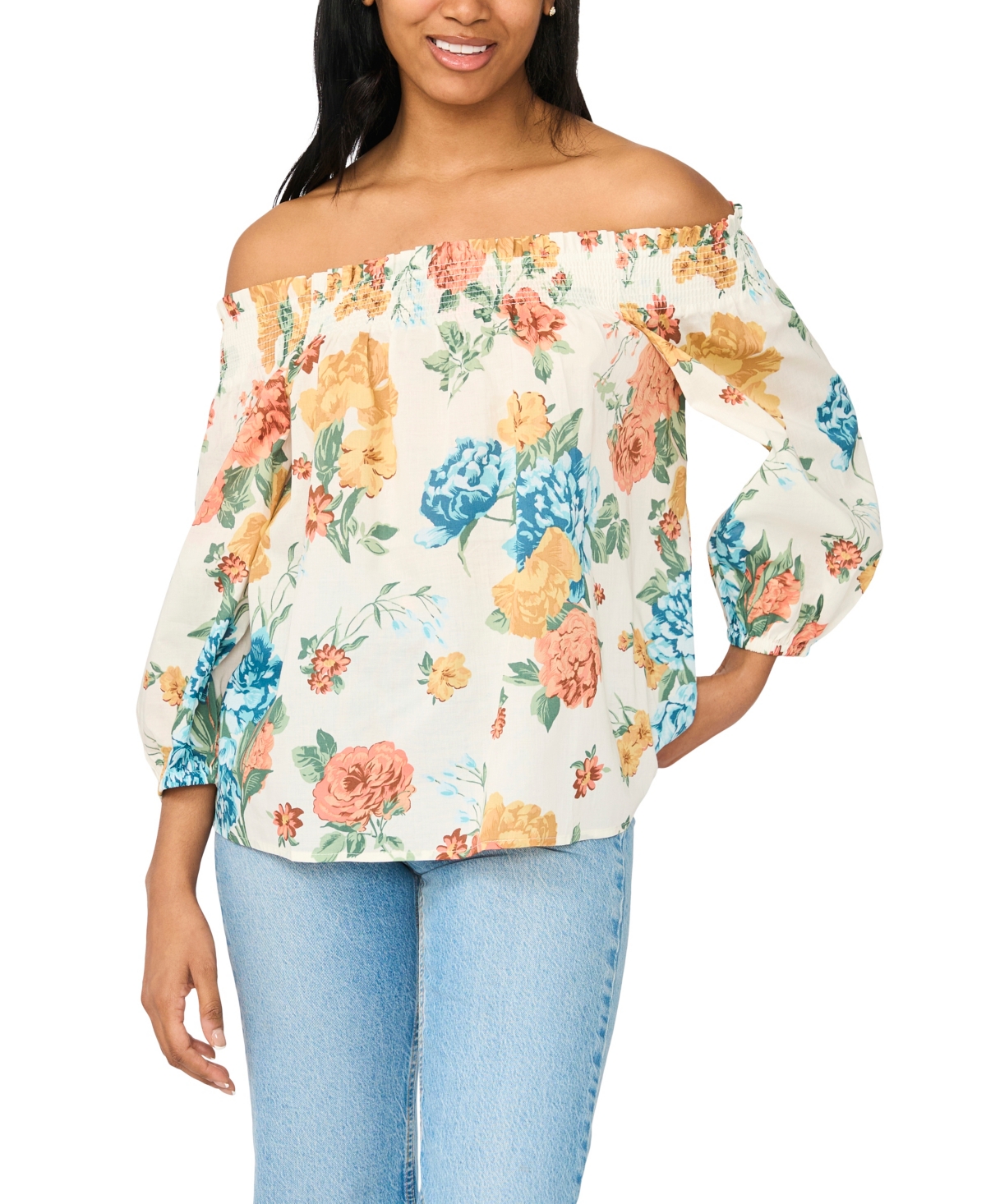 Click here for CeCe Womens Off-The-Shoulder Printed Top - Vanilla... prices
