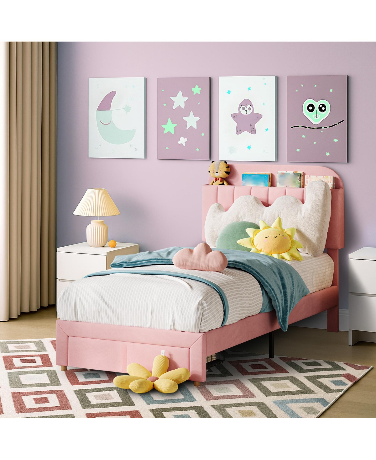 Click here for homfan Twin Bed Frame for Kids  Upholstered Platfo... prices