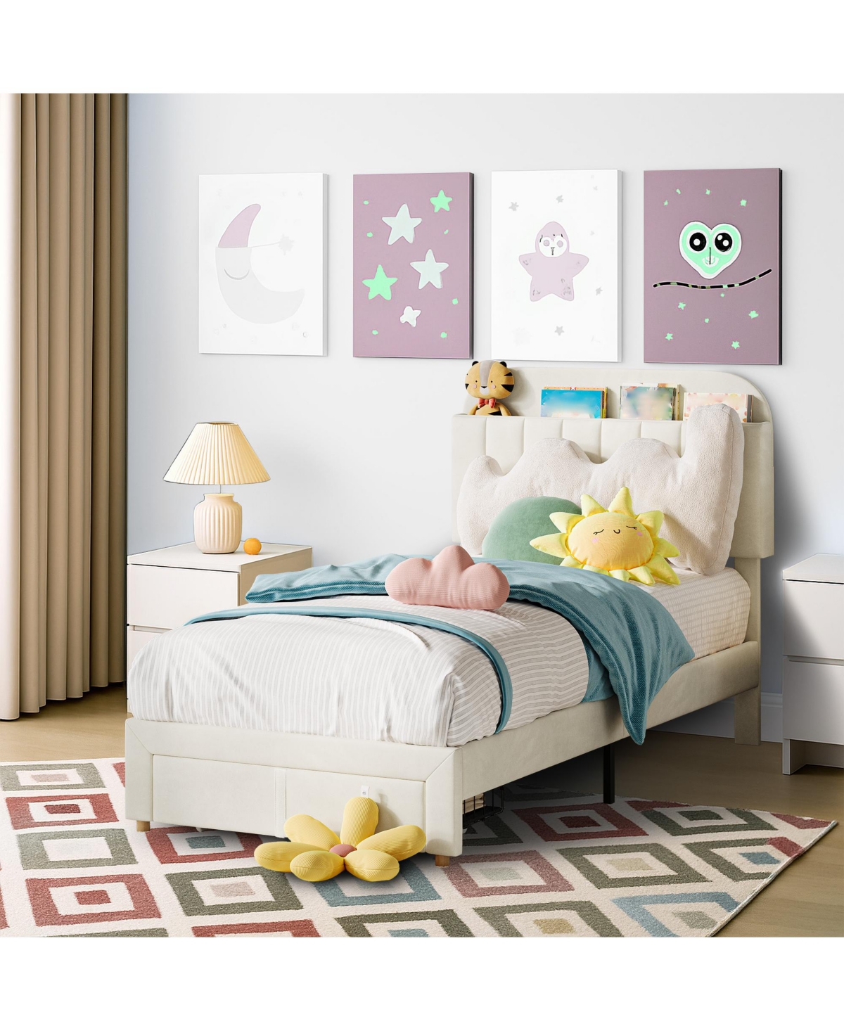 Click here for homfan Twin Bed Frame for Kids  Upholstered Platfo... prices