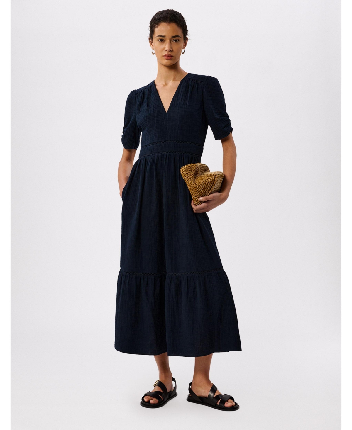 Click here for Whistles Womens Textured Midi Dress - Navy prices