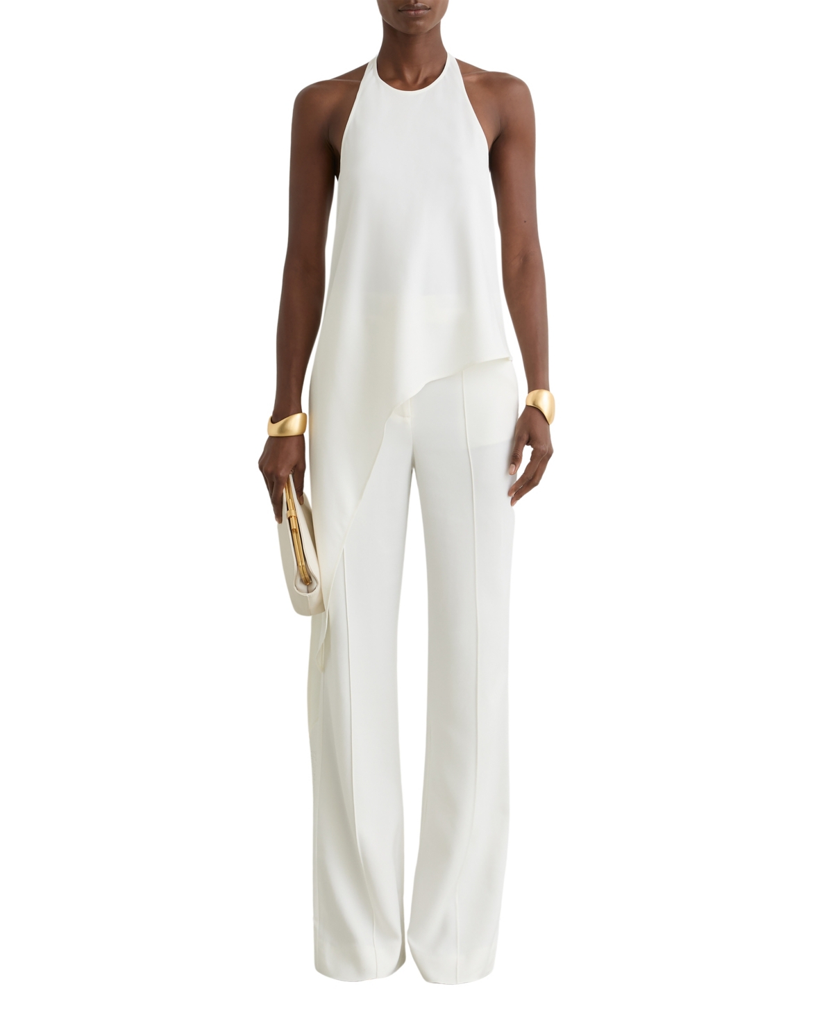 Click here for Reiss Womens Asymmetric Draped Halterneck Top - Iv... prices