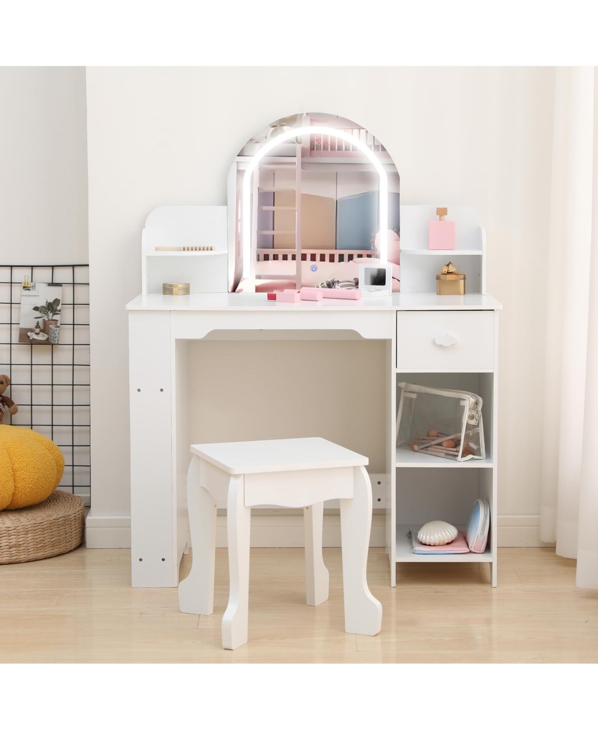 Click here for gaomon Lighted Mirror Kids Vanity Table and Stool... prices